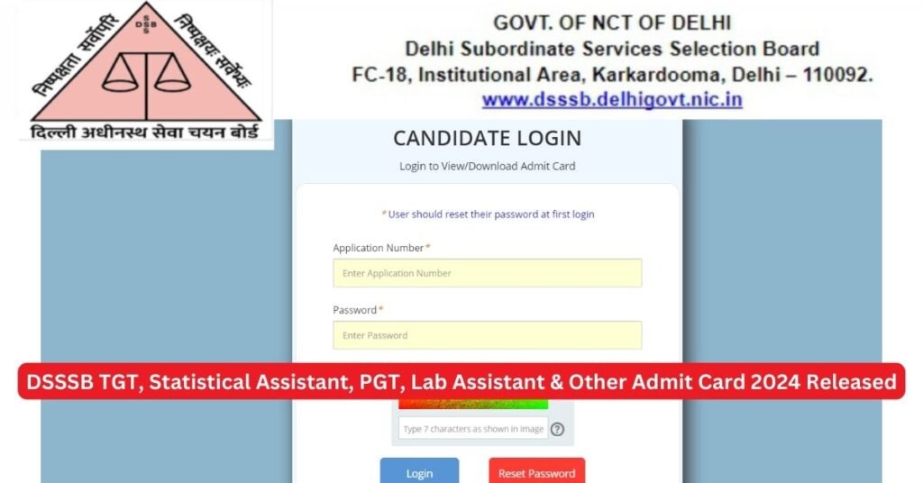 DSSSB TGT, Statistical Assistant, PGT, Lab Assistant & Other Admit Card 2024 Released - Download Now