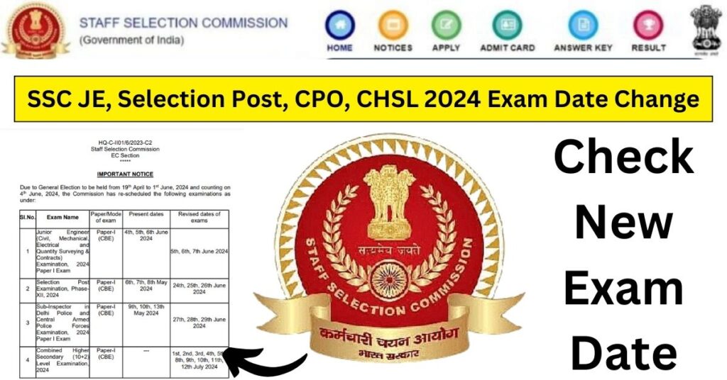 SSC JE, Selection Post, CPO, CHSL 2024 Exam Date आगे बढ़ी Check New ...