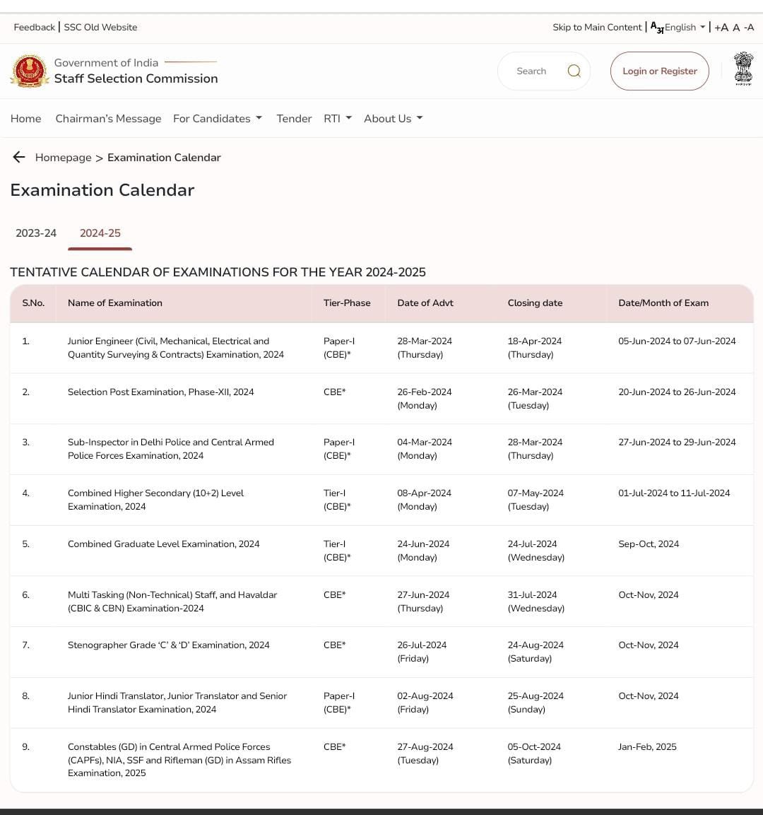 SSC Exam Calendar 2024-25 Exam Dates, Exam Schedule PDF Released Check Now