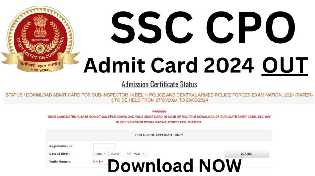 SSC CPO Admit Card 2024 Out Check Exam Date, Hall Ticket Download, Exam ...