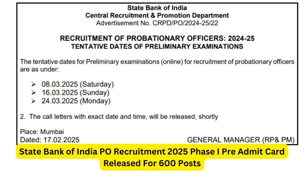 State Bank of India PO Recruitment 2025 Phase I Pre Admit Card Released ...