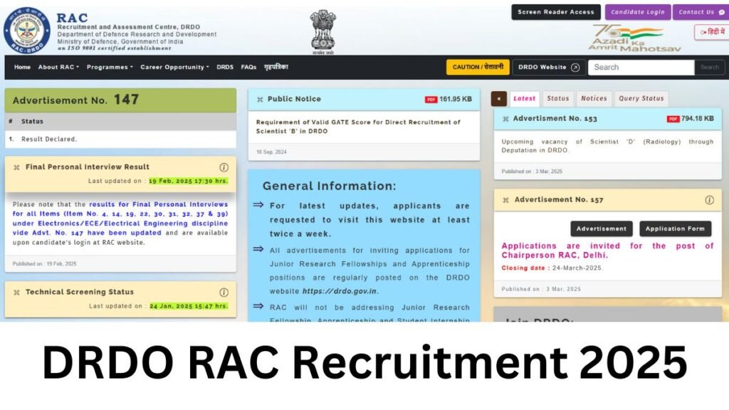 DRDO RAC Recruitment 2025 For Various Post 20 Notification Out