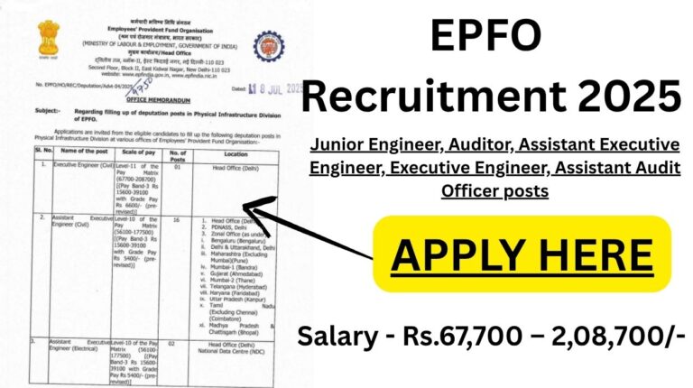 EPFO Recruitment 2025 Notification for 111 Posts | Salary - Rs.67,700 ...