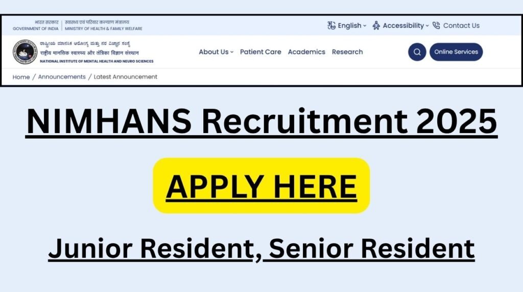 NIMHANS Recruitment 2025 for 24 Vacancies Notification Out Apply online