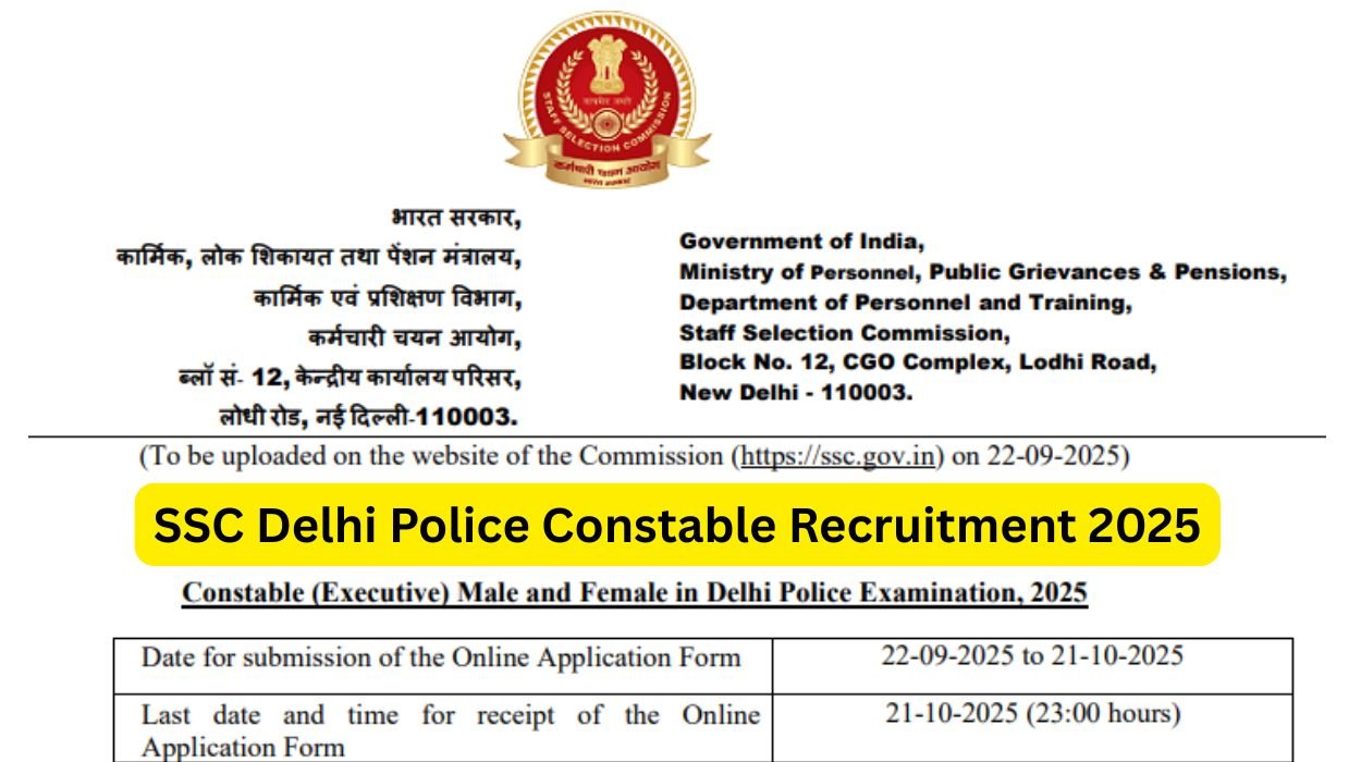 SSC Delhi Police Constable Recruitment 2025 Apply For 7565 Posts